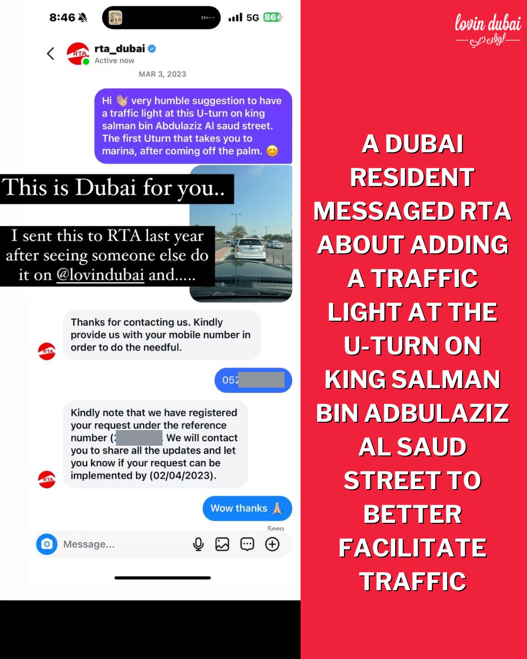 A Dubai Resident's Traffic Light Wish Was Granted By The RTA!