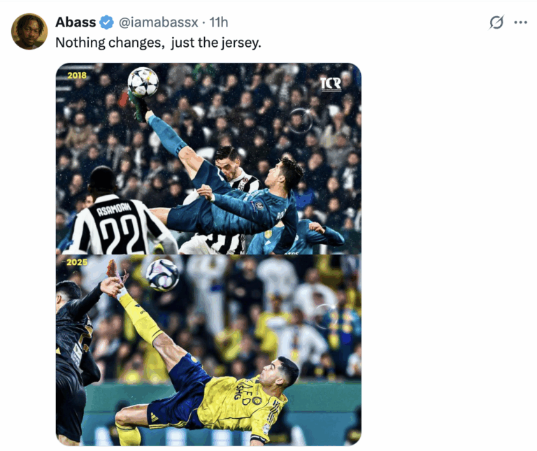 Internet Reacts To Ronaldo’s Viral Bicycle Kick Goal